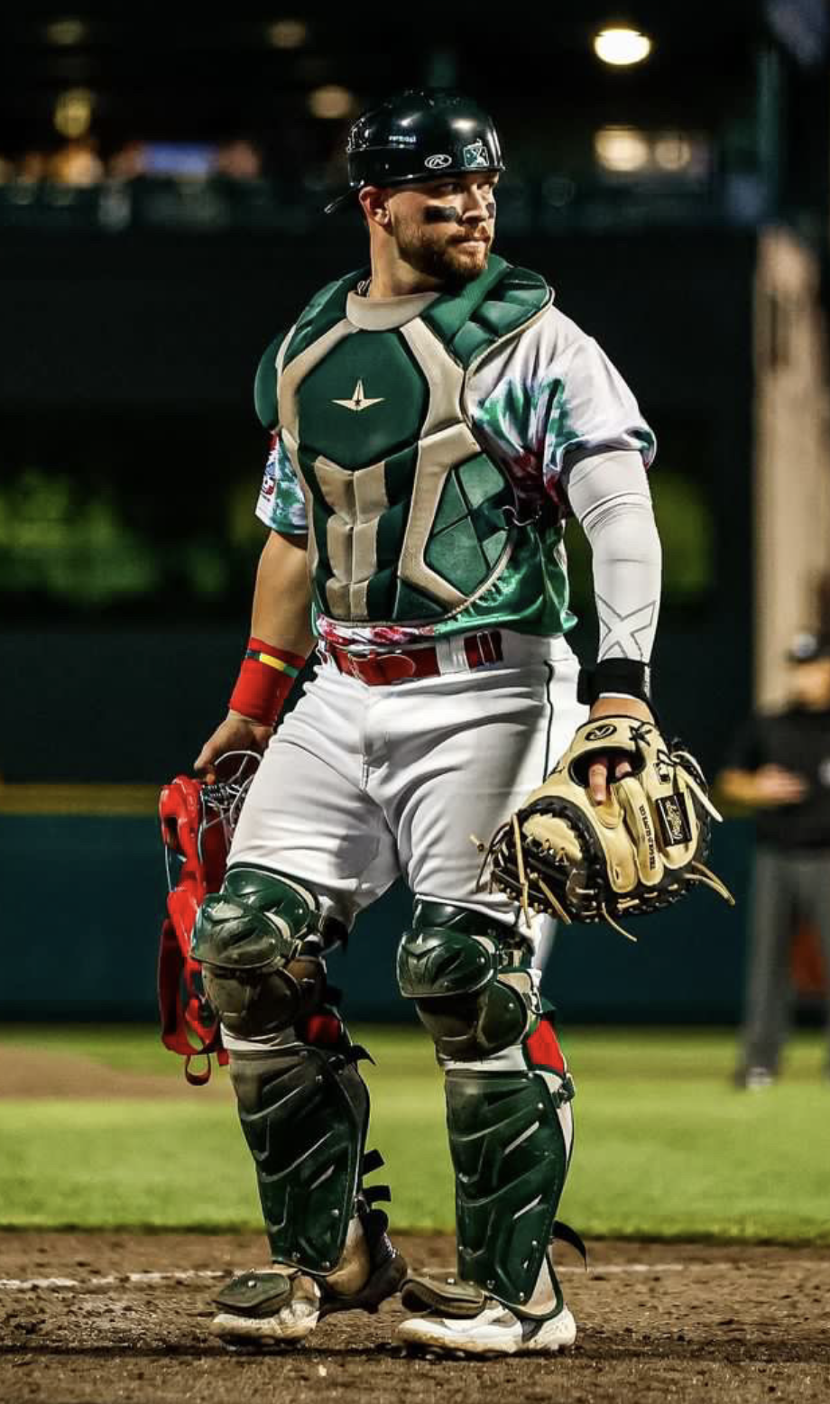 Colton Bender in professional baseball catcher gear, showcasing ...